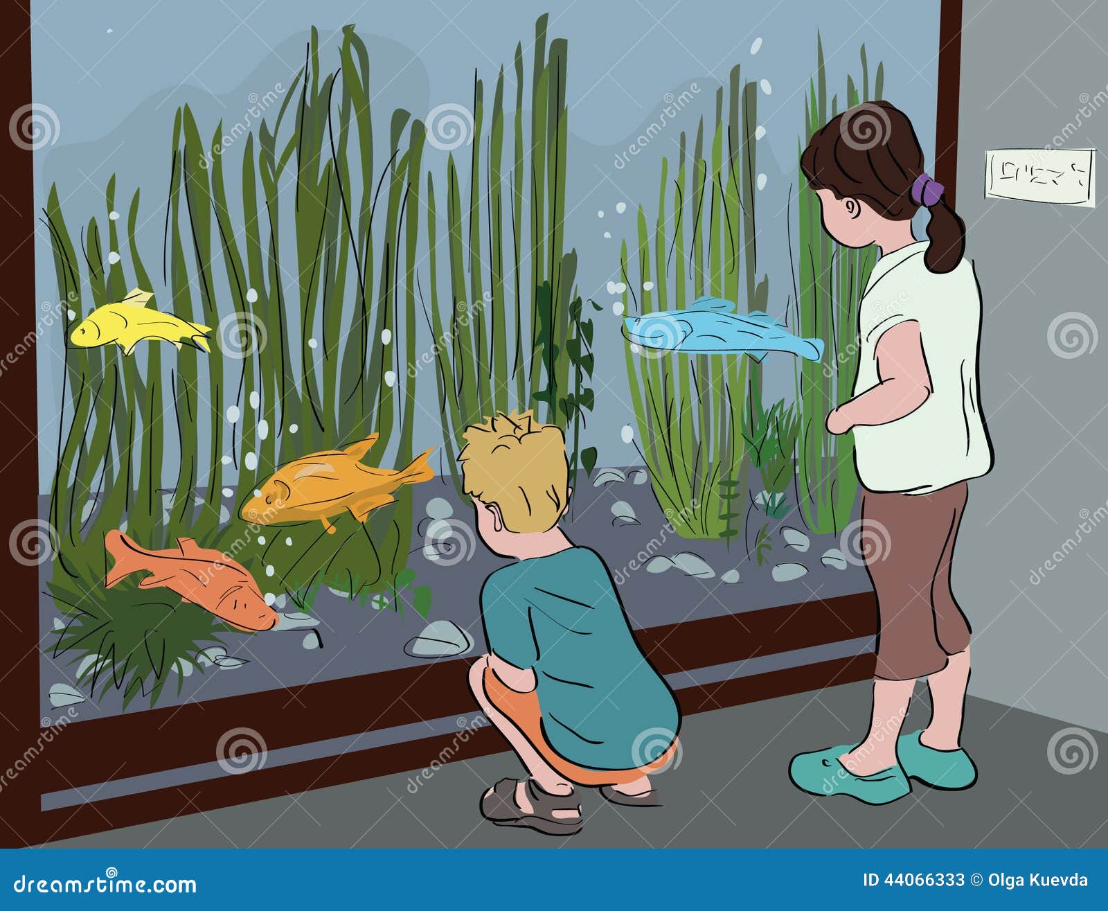 Museum Aquarium. Underwater Zoo Children With Parents Watching Big ...