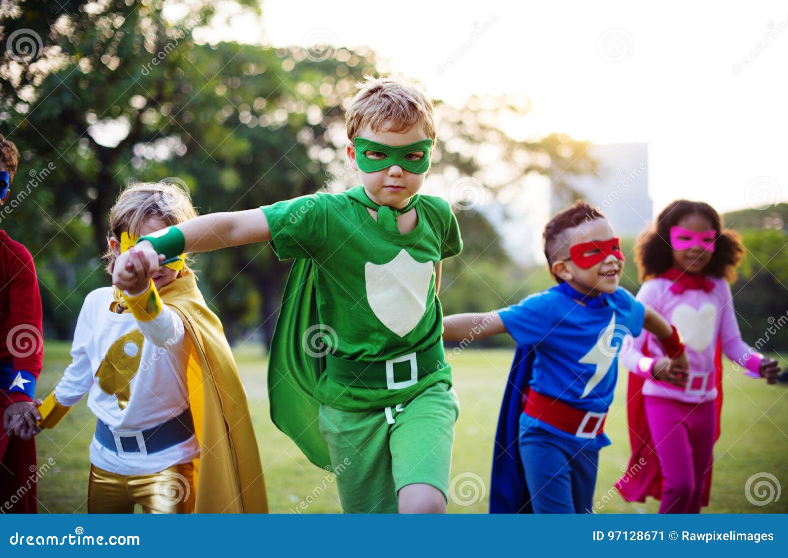 Kids Wear Superhero Costume Outdoors Stock Image - Image of cheerful ...