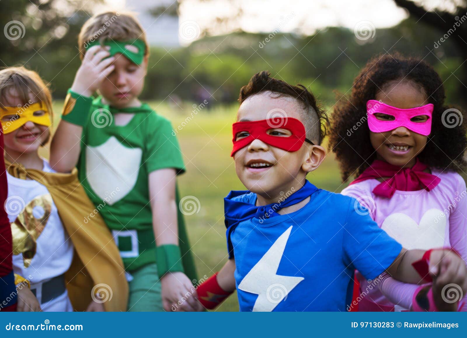 Kids Wear Superhero Costume Outdoors Stock Image - Image of mask ...
