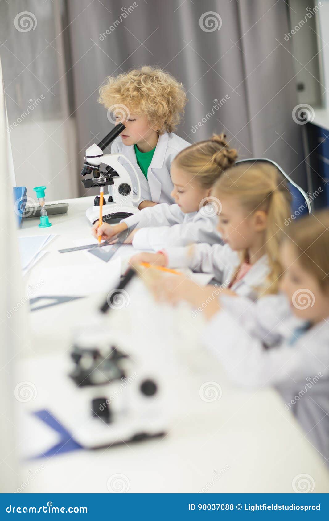 Kids Wearing Lab Coats and Studying in Science Laboratory Stock Photo ...