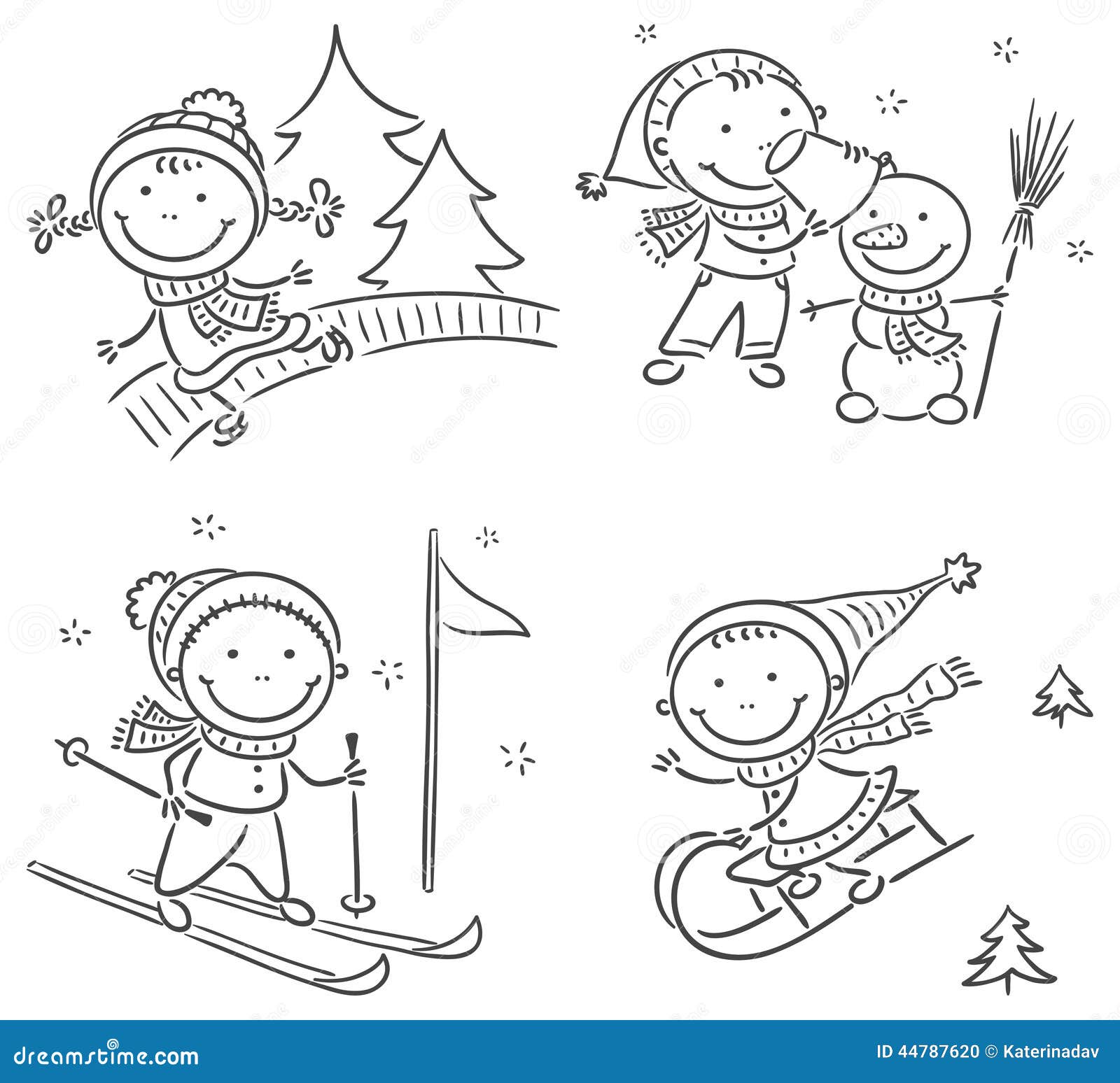 Winter Outdoors Activities. People Having Fun And Activities Skiing ...