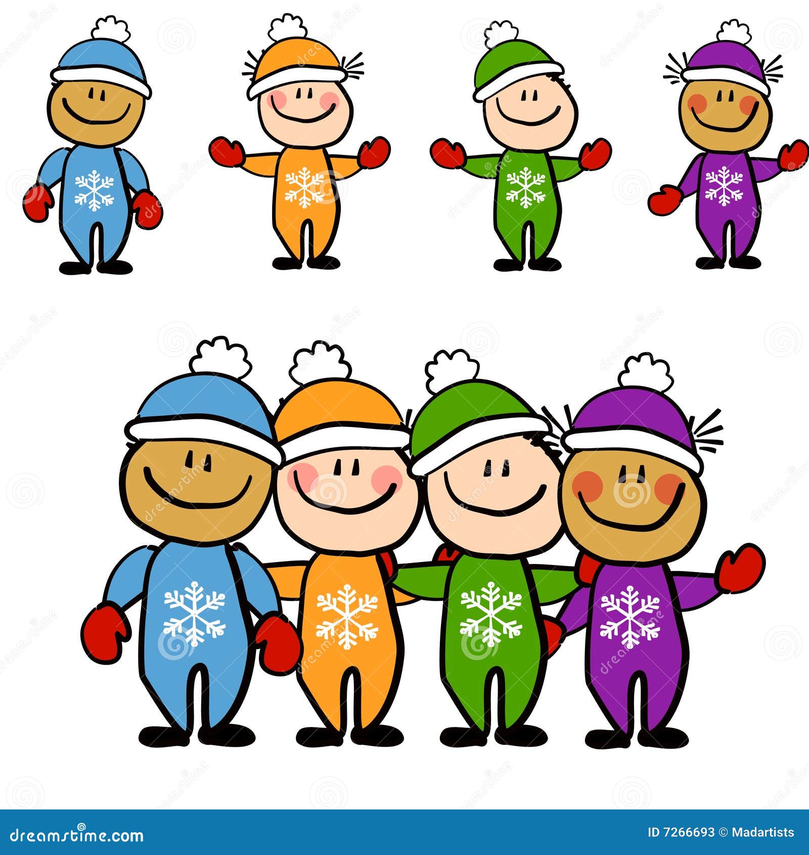 Kids in Winter Snowsuits stock illustration. Illustration of graphics ...