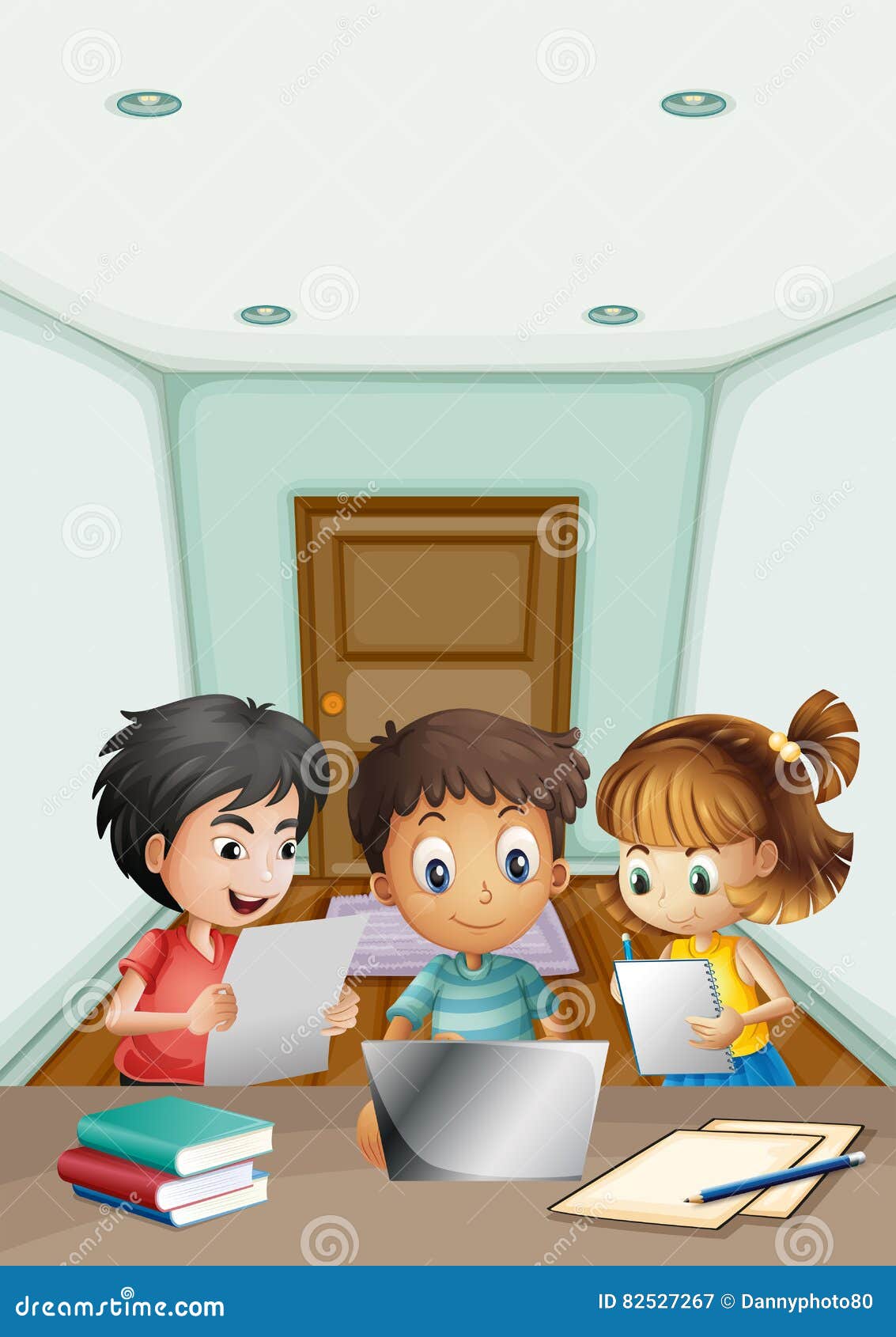Kids Art-working Process. Kids Creativity Illustration. Girl Keeps ...