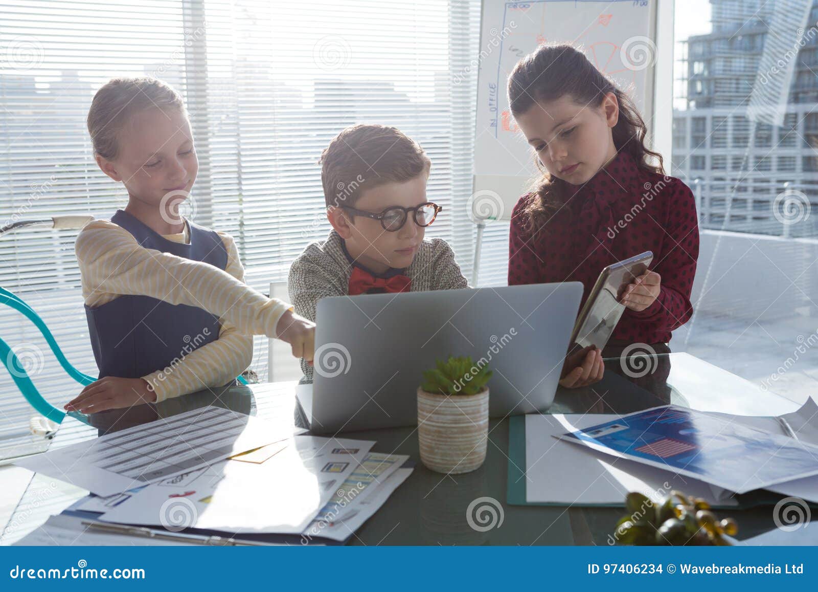 Kids working in office stock photo. Image of digital - 97406234