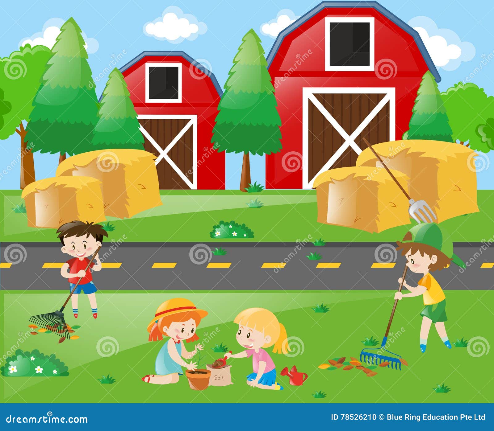 Kids Art-working Process. Kids Creativity Vector Illustration. Top View ...