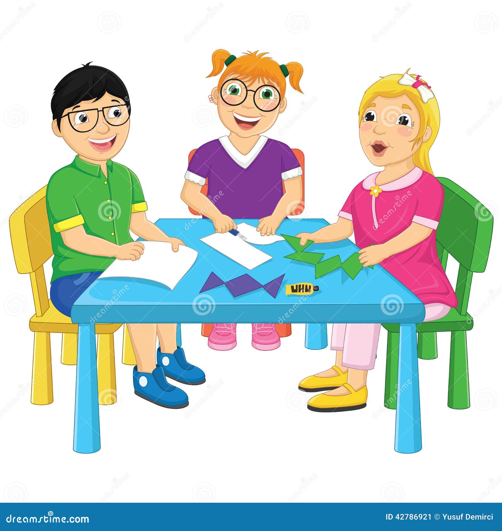 Kids Working on Table Vector Illustration Stock Vector - Illustration ...