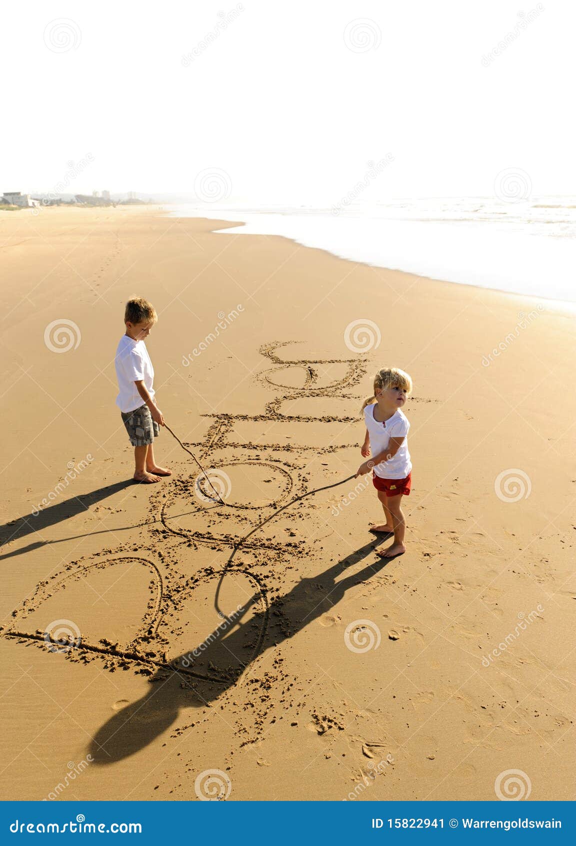 Kids writing in sand stock image. Image of cute, sand - 15822941