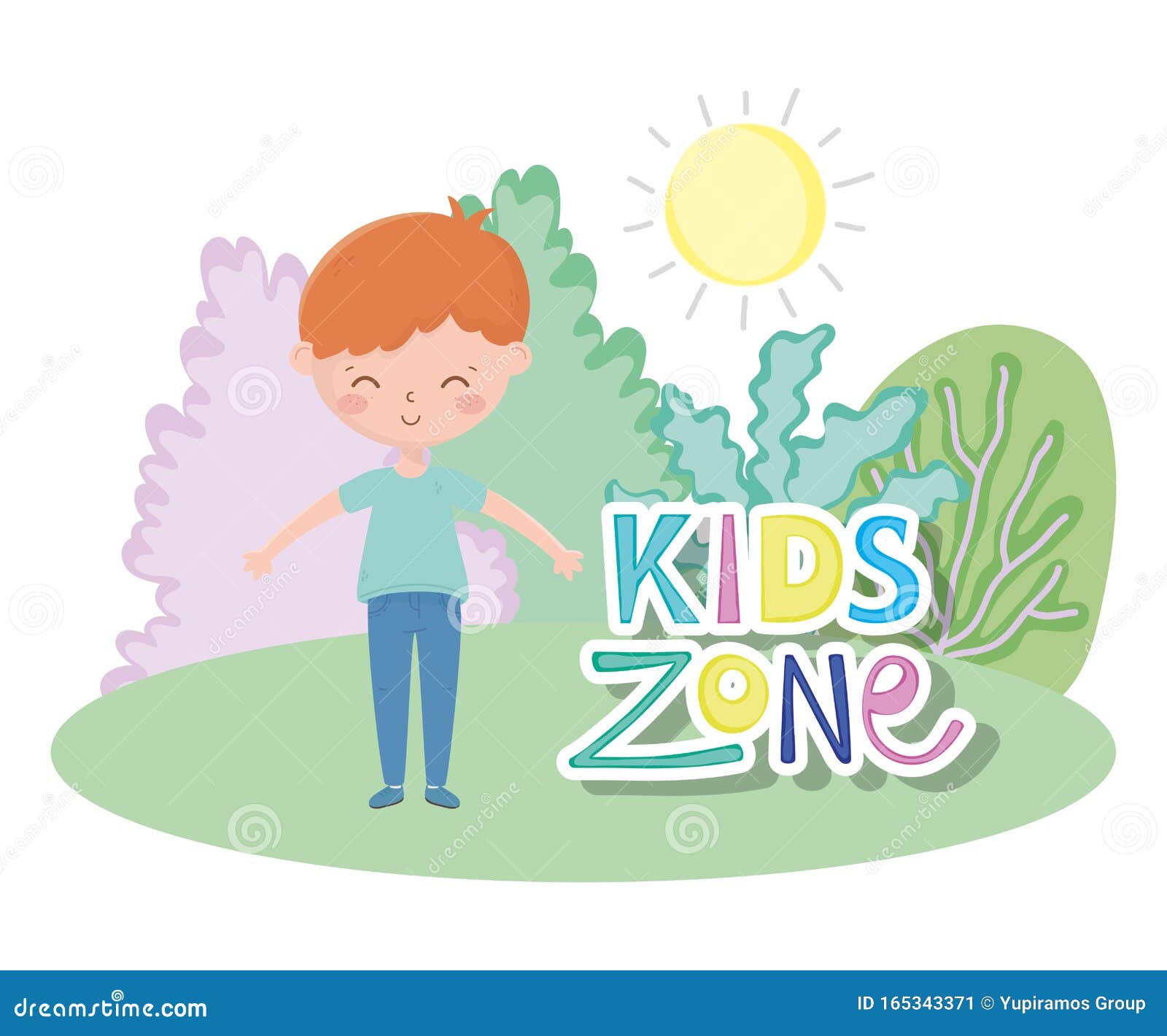 Kids Zone, Cute Little Boy in the Meadow Stock Vector - Illustration of ...