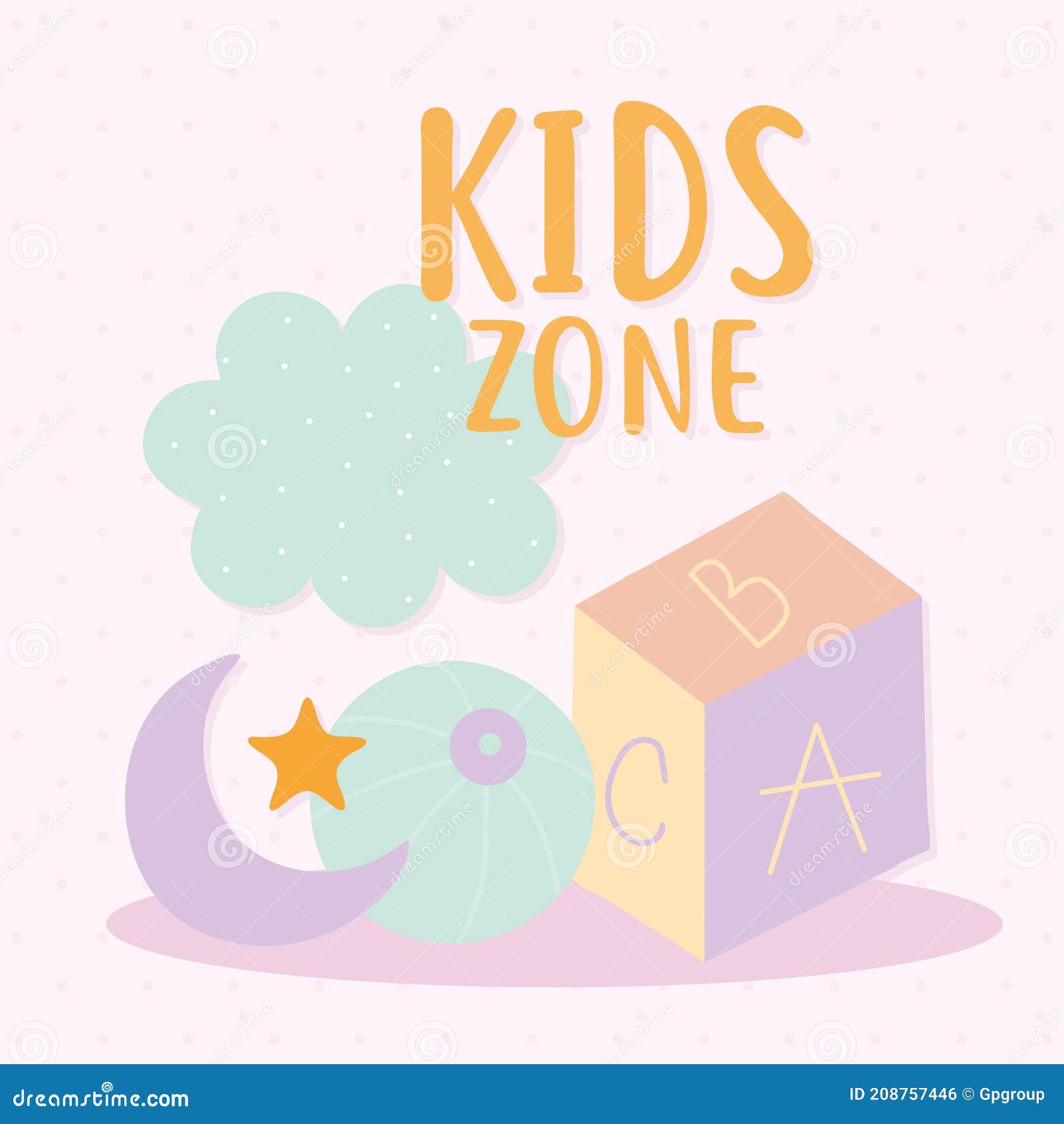 Kids Zone Lettering and Bundle of Cute Icons Stock Vector ...