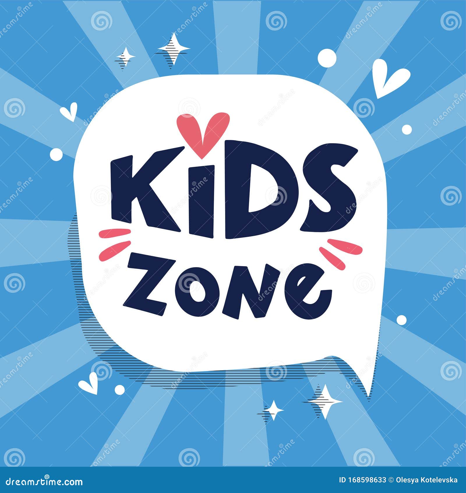 Kids Zone Logo, Banner on Speech Bubble Withe Rays. Hand Drawn ...