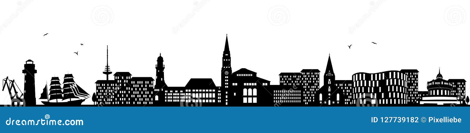 Kiel Skyline, Monochrome Silhouette. Cartoon Vector | CartoonDealer.com ...