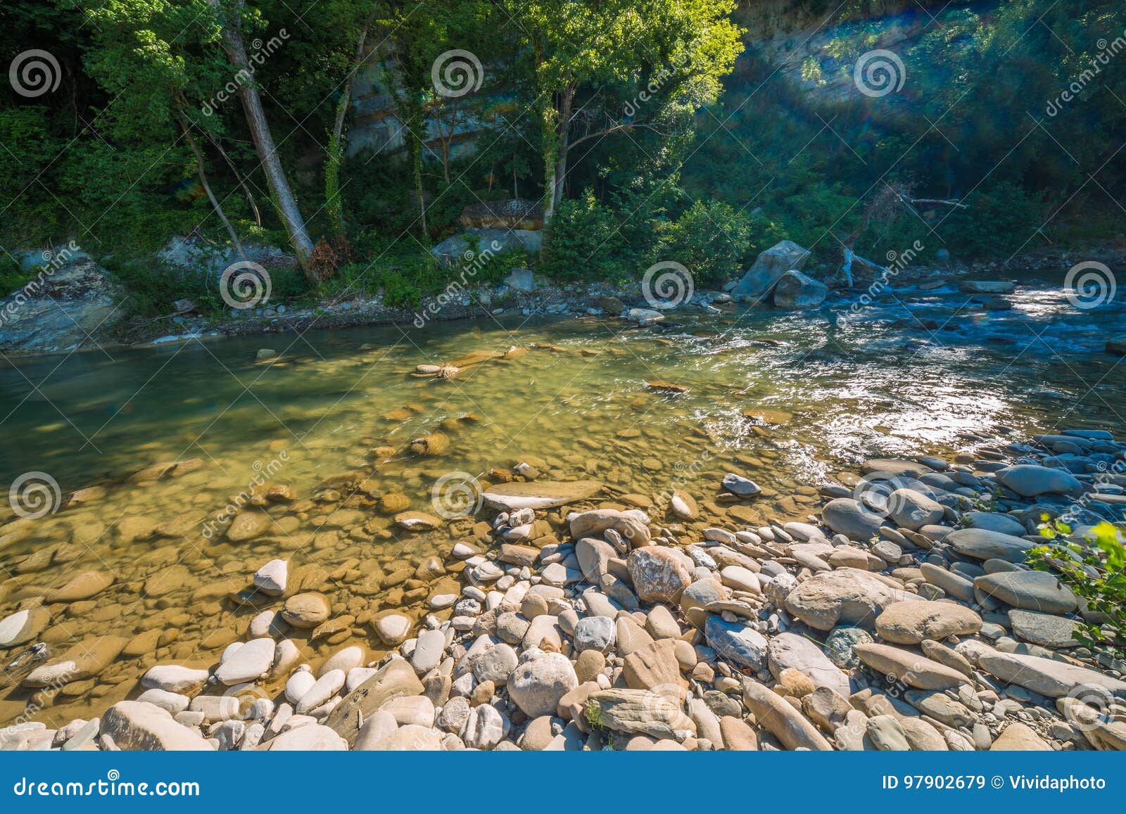 Kiesel auf dem Flussbett stockbild. Bild von grün, emilia - 97902679