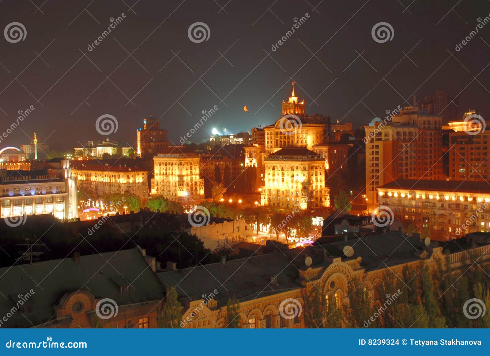 Kiev Downtown at Night stock photo. Image of light, attraction - 8239324