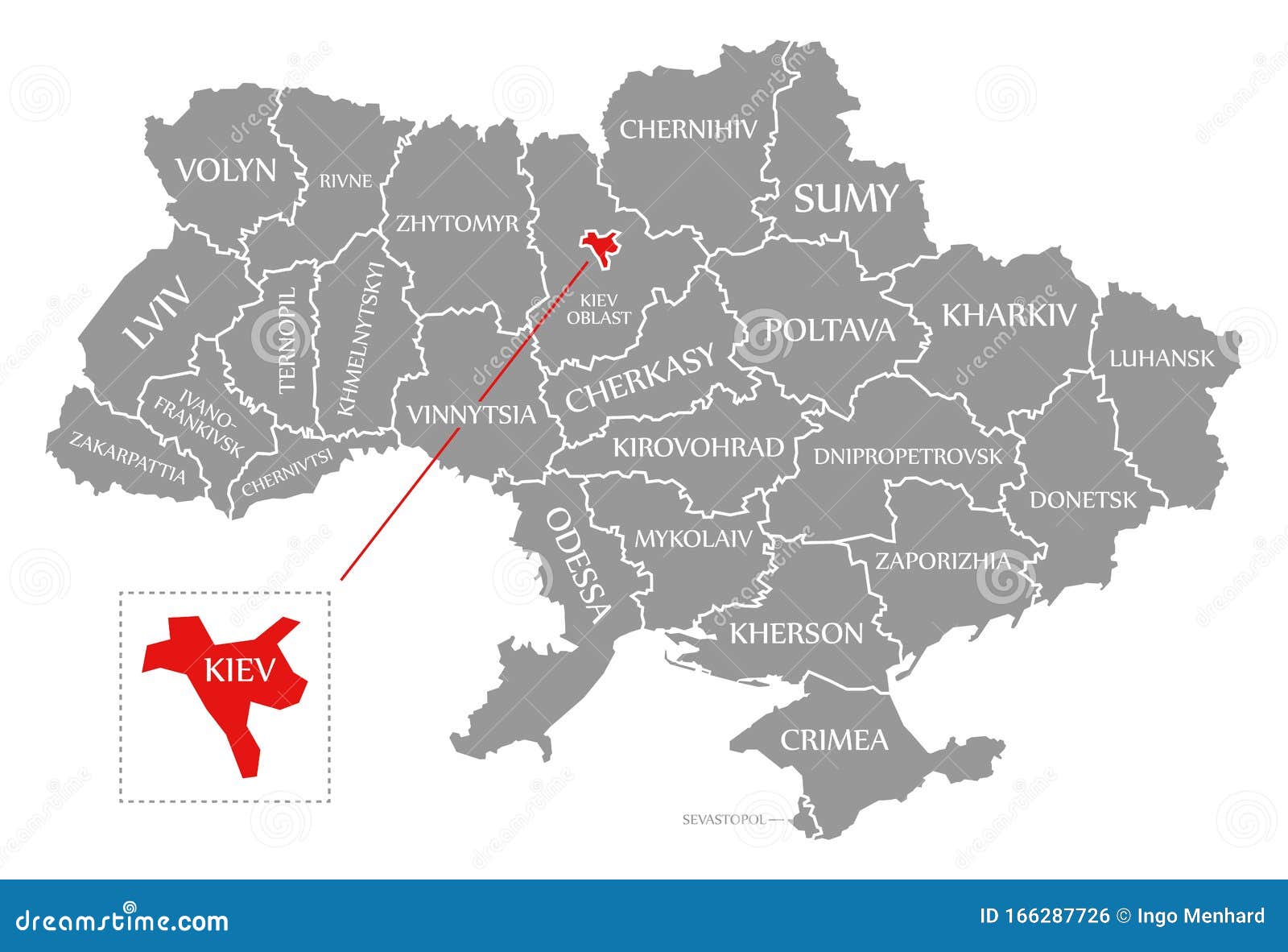 Kiev Red Highlighted in Map of the Ukraine Stock Illustration ...