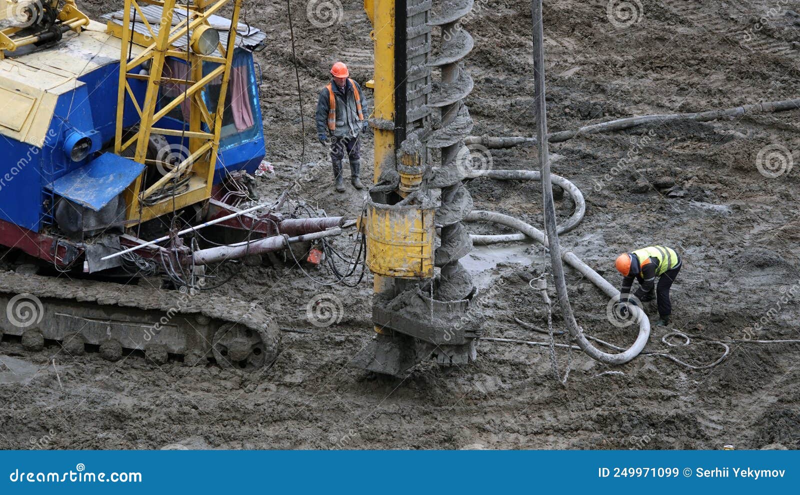Drilling Rig Boring the Ground Pours a Hole in the Concrete for the ...