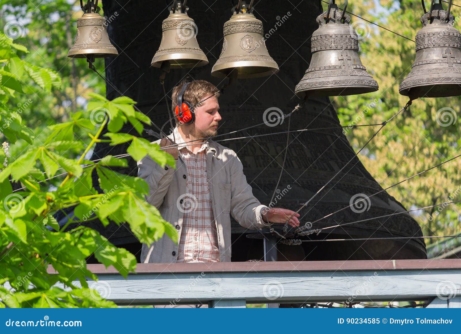 Kiev, Ukraine - May 05, 2016: Bell-ringer Play on the Set of Bells ...