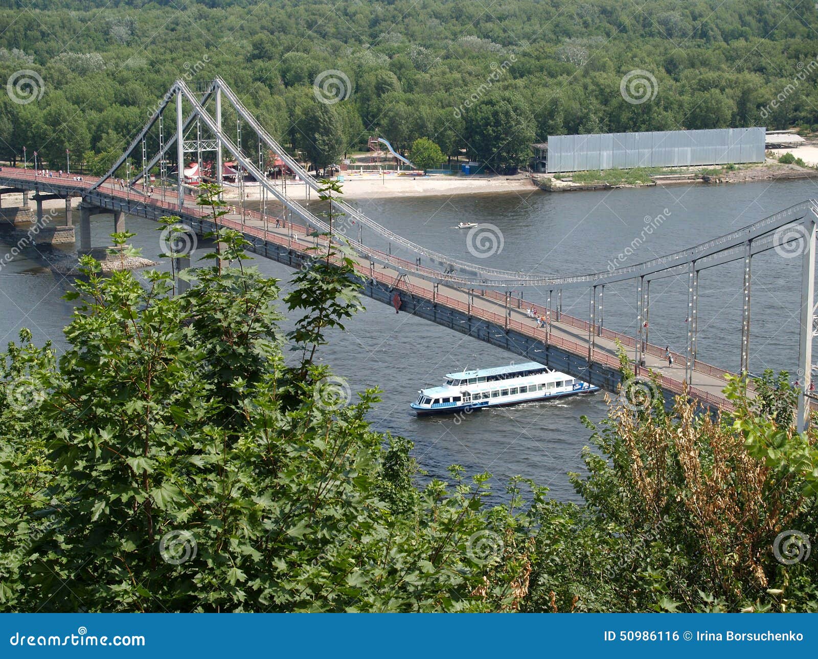 Kiev, Ukraine. View of Dnepr and Park Foot Bridge Stock Photo - Image ...