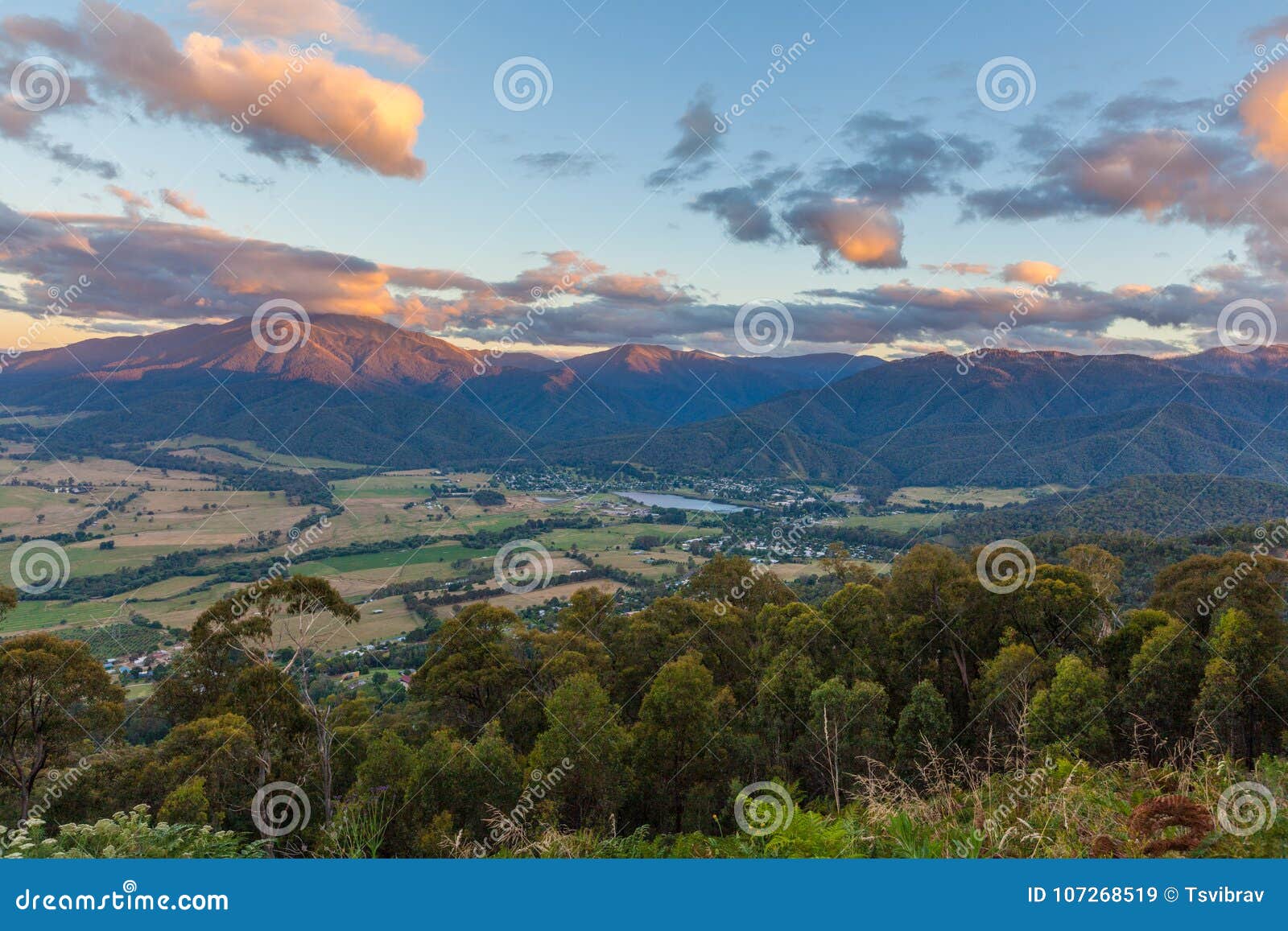 Kiewa Valley at Sunset Landscape. Stock Image - Image of destinations ...