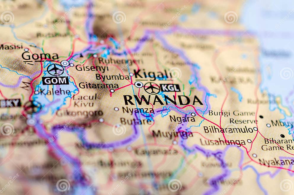 Kigali Rwanda en mapa imagen de archivo. Imagen de correspondencias ...