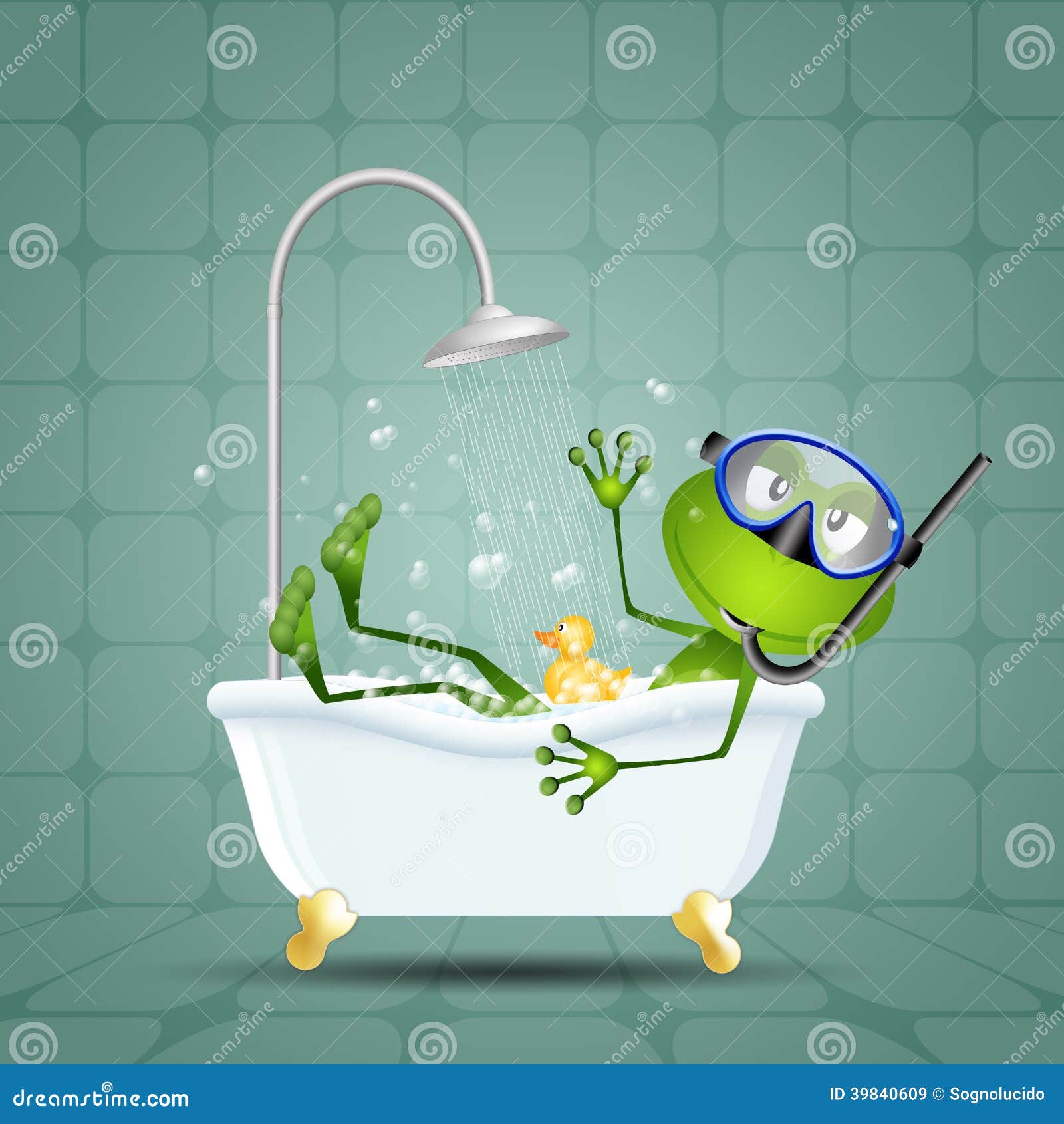 Kikker in Bad Met Het Duiken Masker Stock Illustratie - Illustration of ...