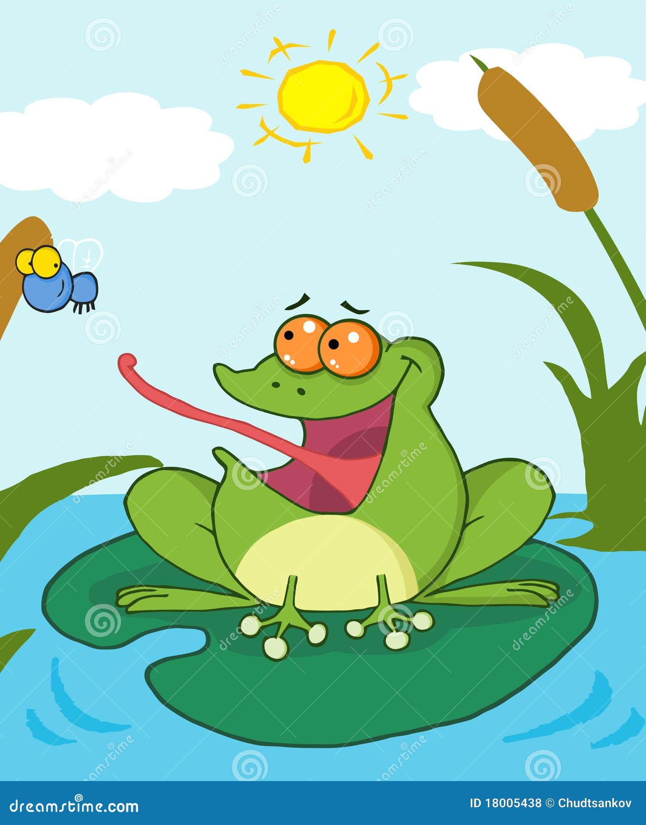 Kikker die vlieg vangt vector illustratie. Illustration of illustratie ...