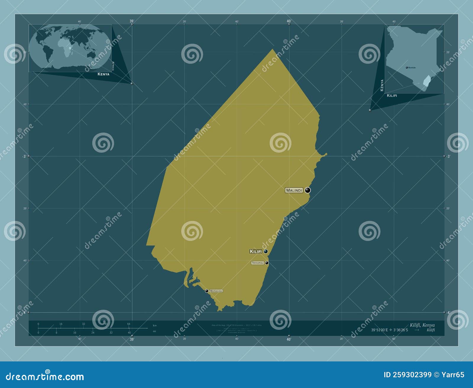 Kilifi, Kenya. Solid. Labelled Points of Cities Stock Illustration ...
