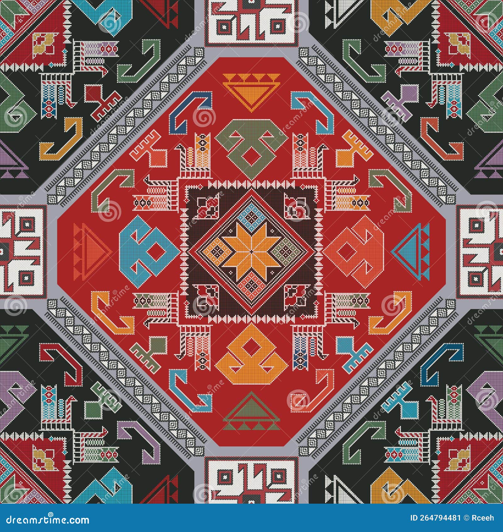 Kilim pattern 48 stock vector. Illustration of element - 264794481