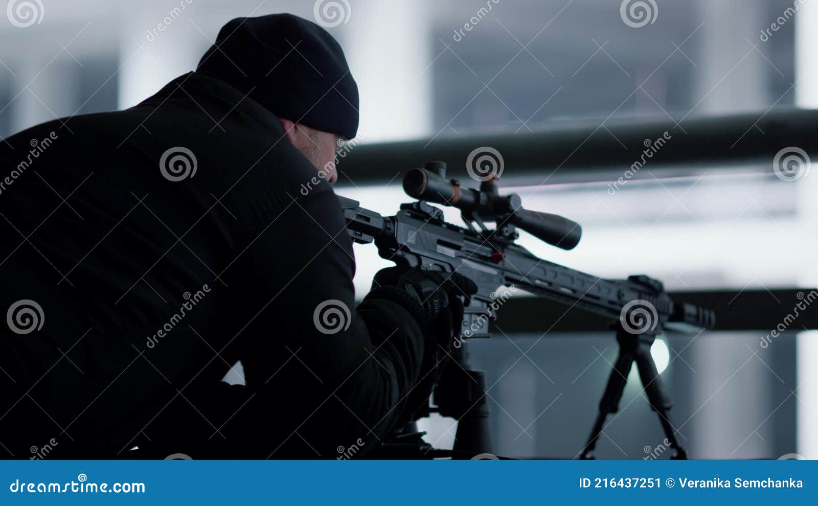 Killer with Assault Rifle at Position. Hitman Using Rifle with ...