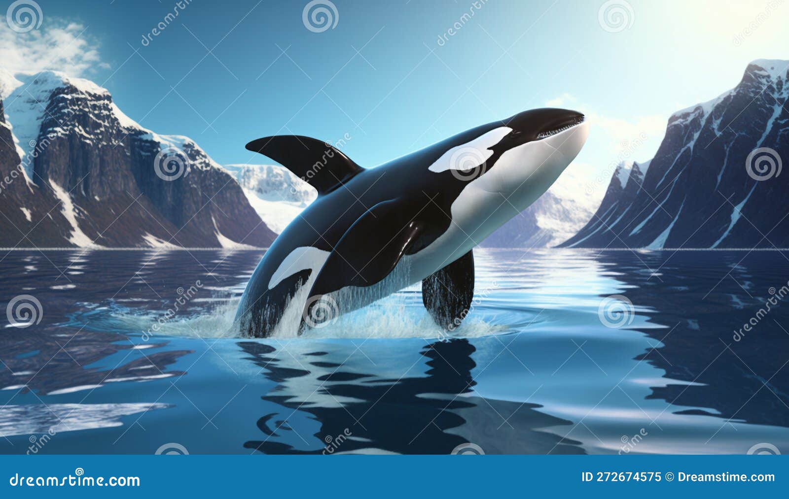 Leaping Orca With A Wide Smile Jumping Out Of The Ocean Generated By Ai ...