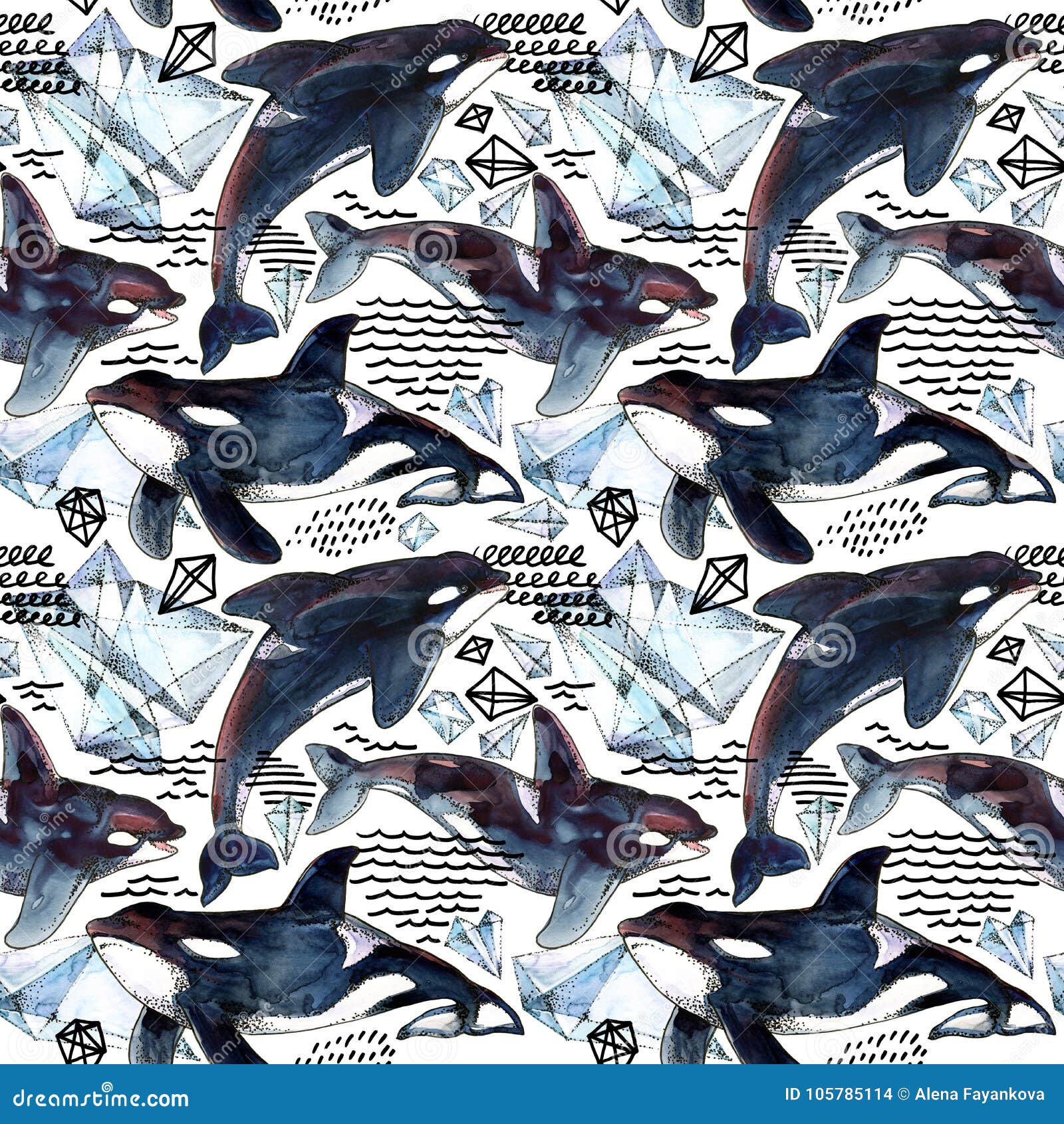 Killer Whale Seamless Pattern. Stock Illustration - Illustration of ...