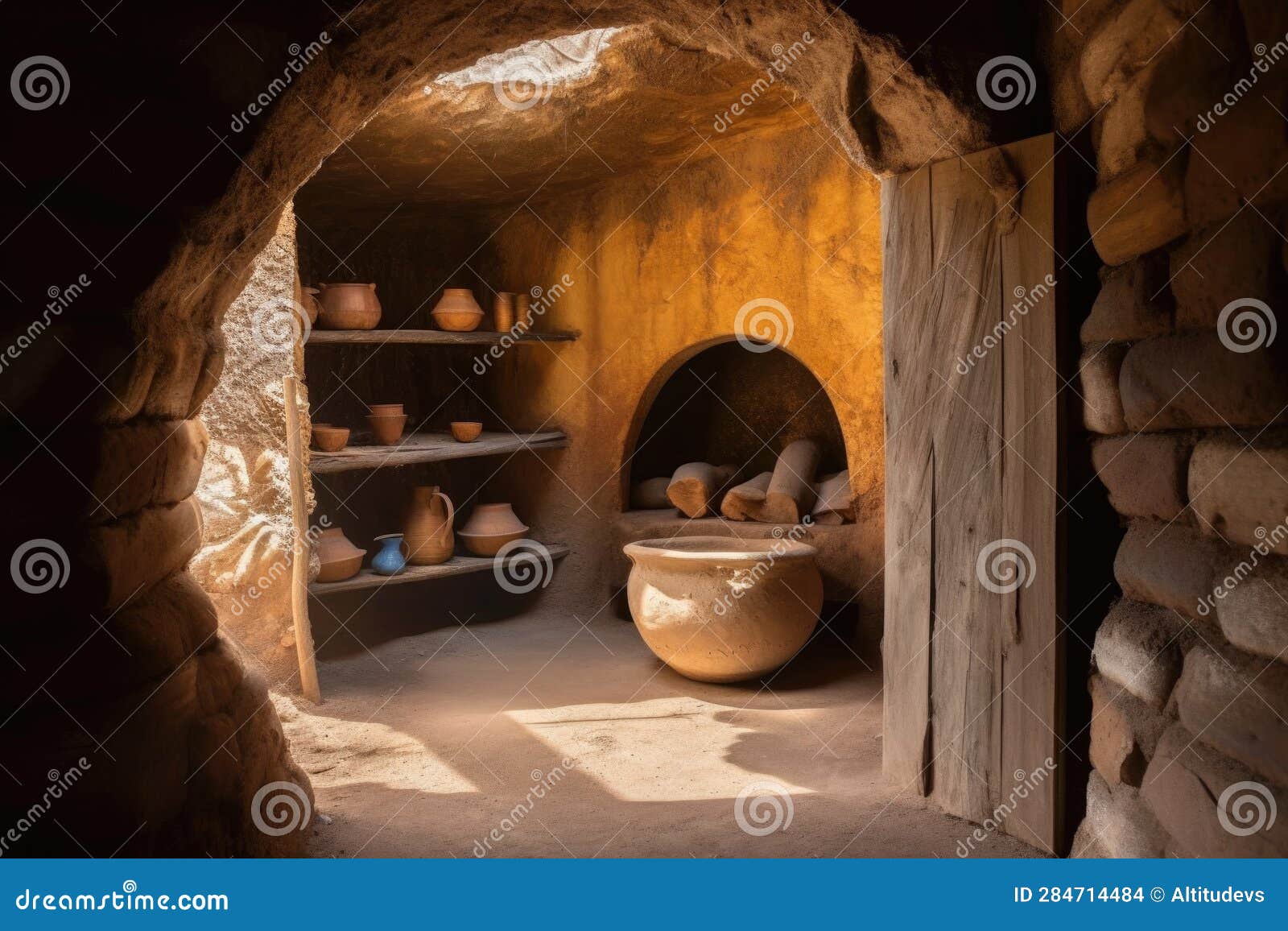 Kiln with Half-open Door Revealing Pottery Inside Stock Illustration ...