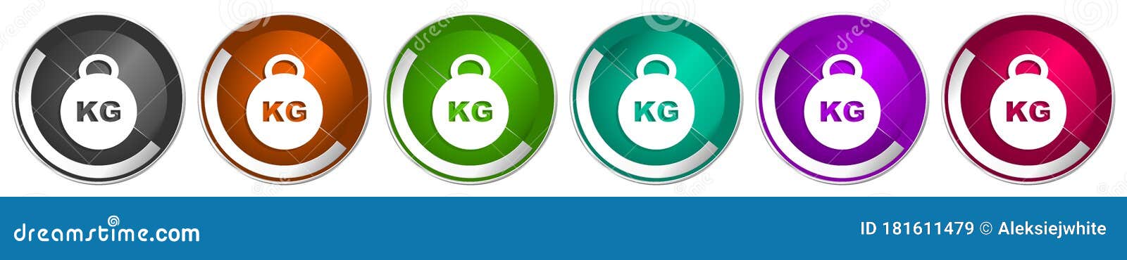 Kilogram Icon Set, Kilo, Kg, Weight Silver Metallic Chrome Border ...