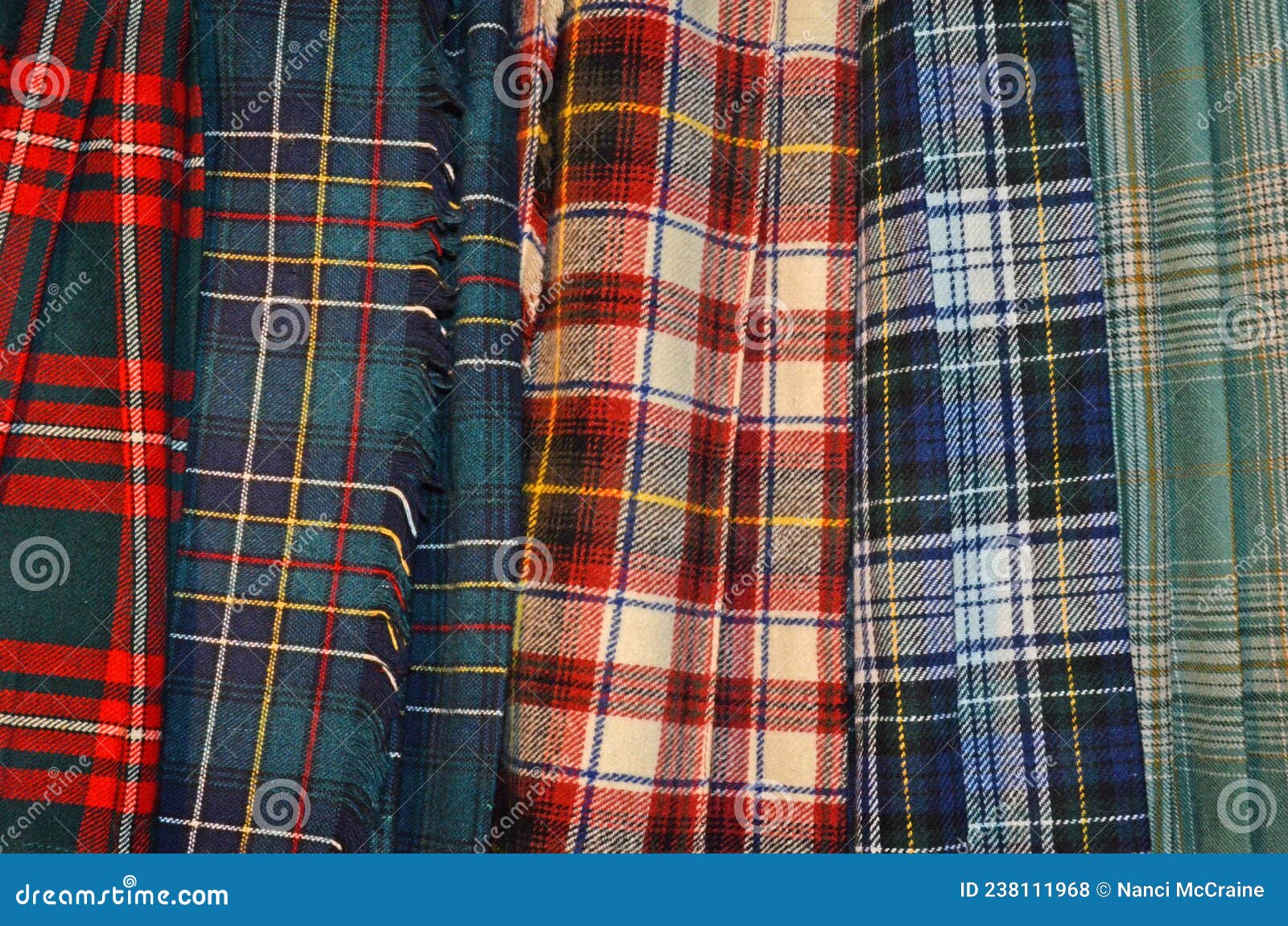 Kilt Tartans Line Up in Different Patterns Stock Photo - Image of black ...