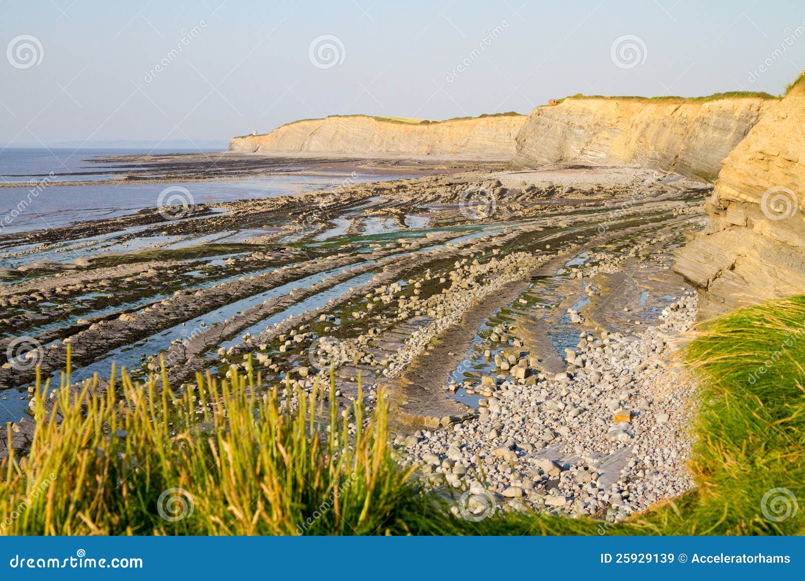 Kilve Beach in West Somerset at Low Tide Stock Image - Image of clouds ...