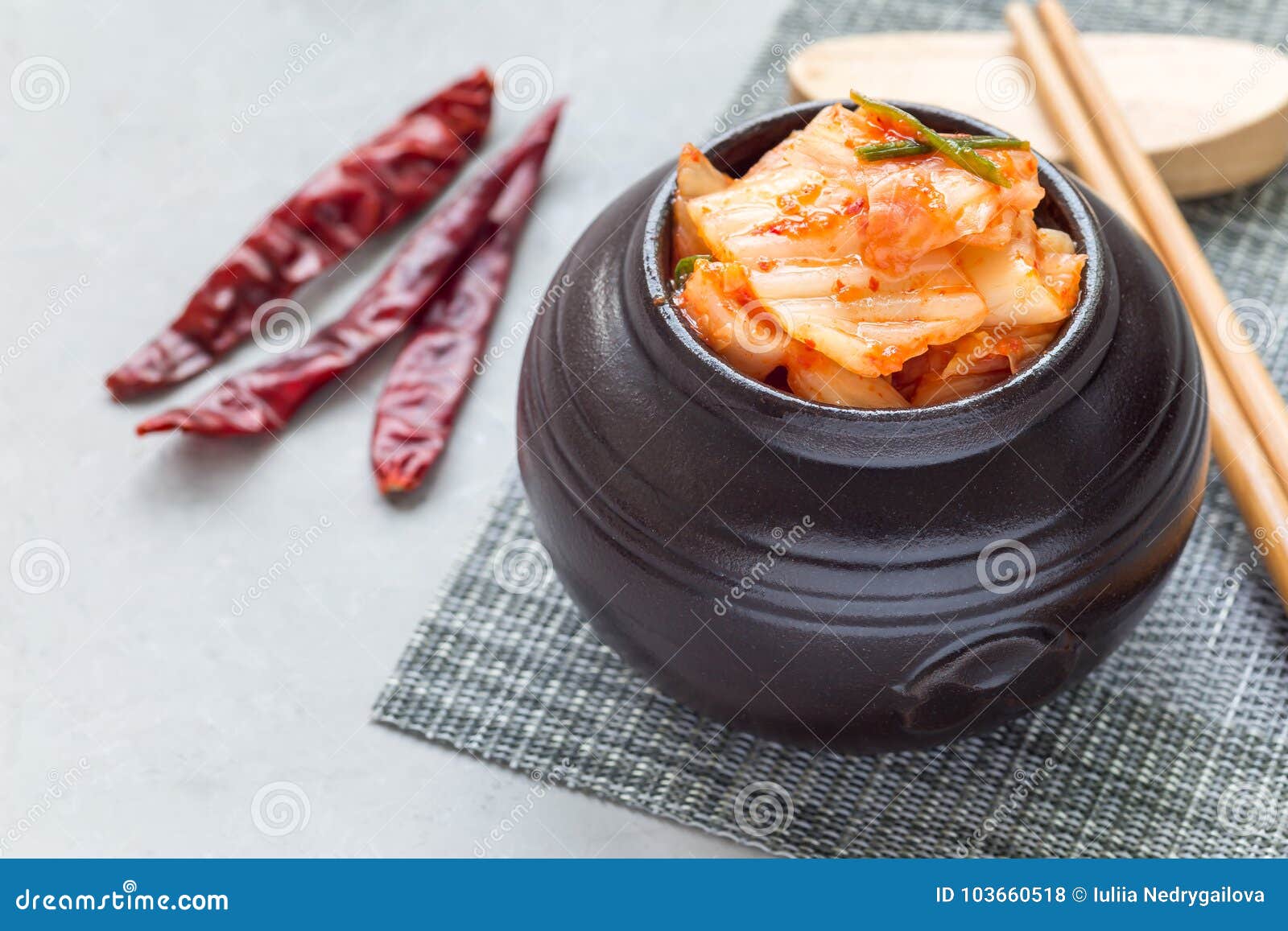 Kimchi Cabbage. Korean Appetizer in Ceramic Jar, Horizontal Stock Photo ...