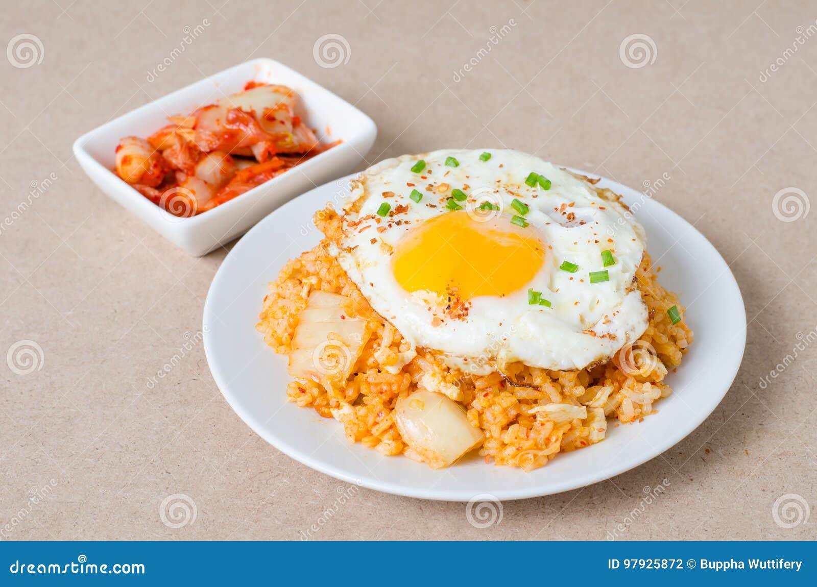 Kimchi Fried Rice with Fried Egg on Top Stock Photo - Image of ...