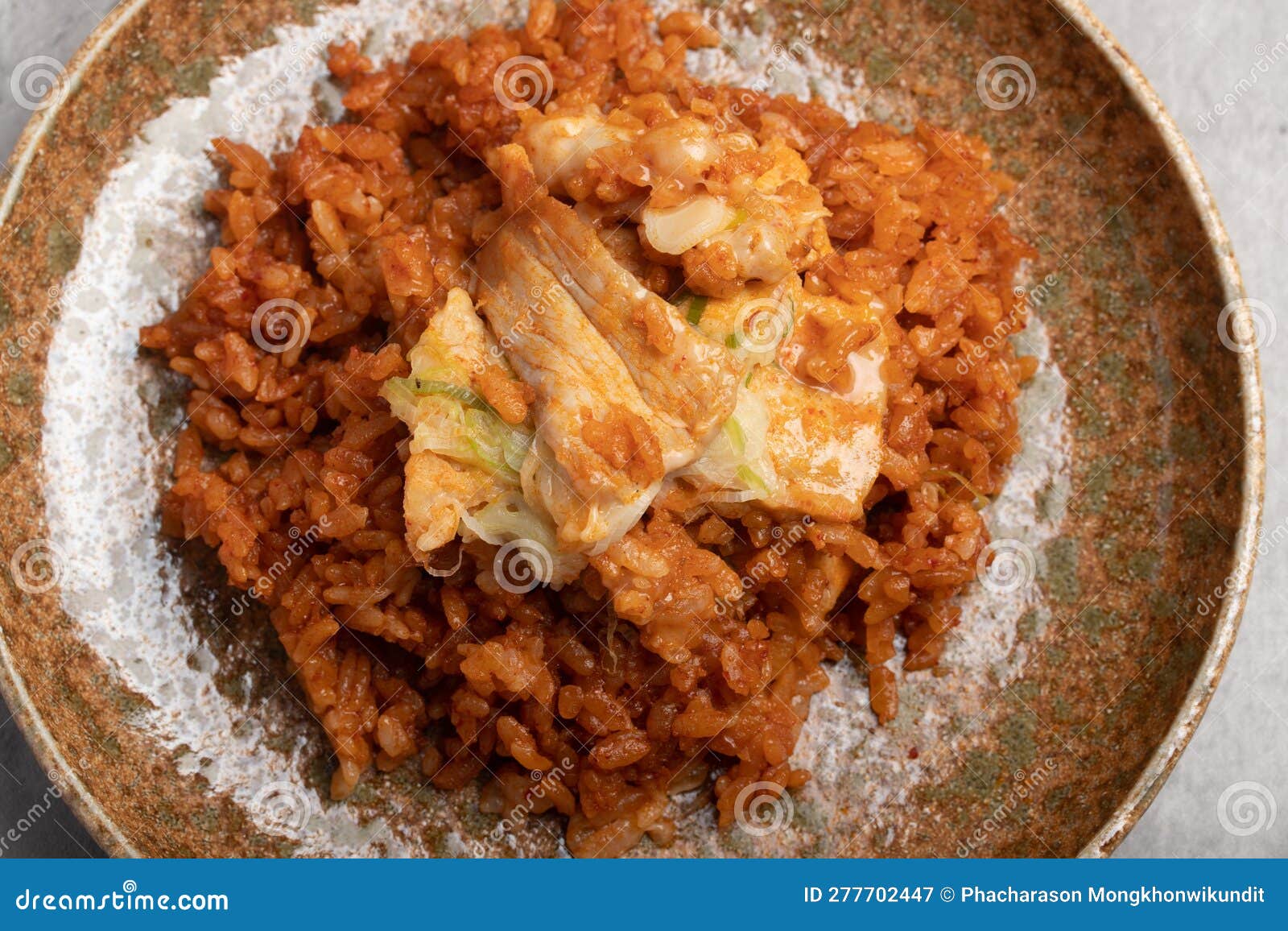 Kimchi Fried Rice with Pork and Cheese Stock Image - Image of ...