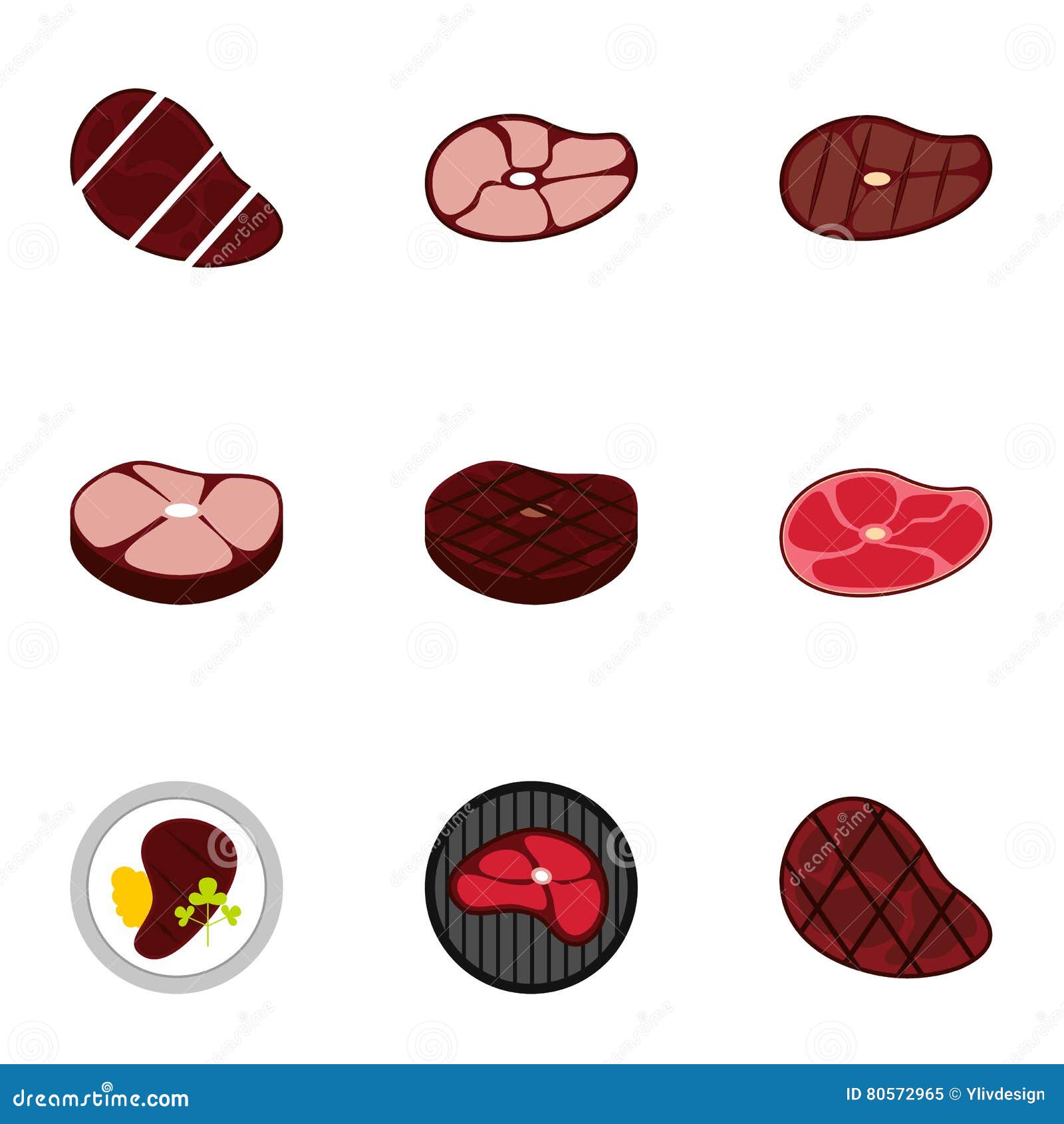 Kind of Beef Icons Set, Flat Style Stock Vector - Illustration of ...