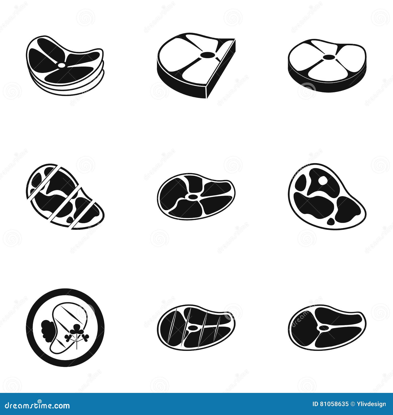 Kind of Beef Icons Set, Simple Style Stock Vector - Illustration of ...