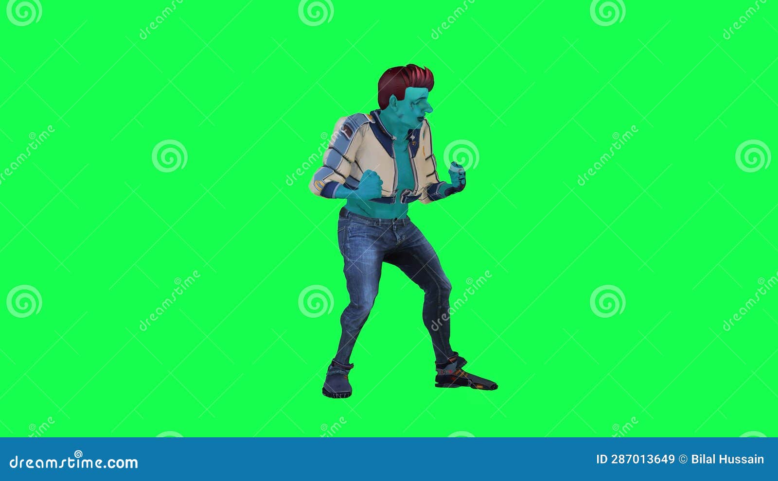 Kind Blue 3D Animated Man Gets Punched from Left Angle on Green Screen ...