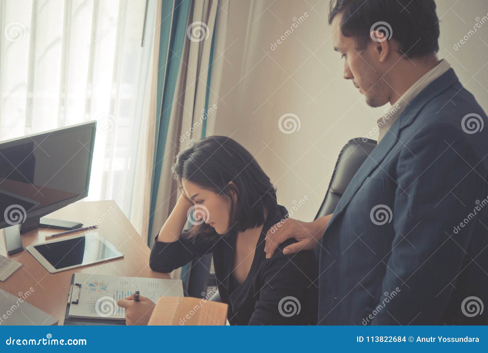 Kind Boss is Helping an Upset Worker Stock Photo - Image of secretary ...