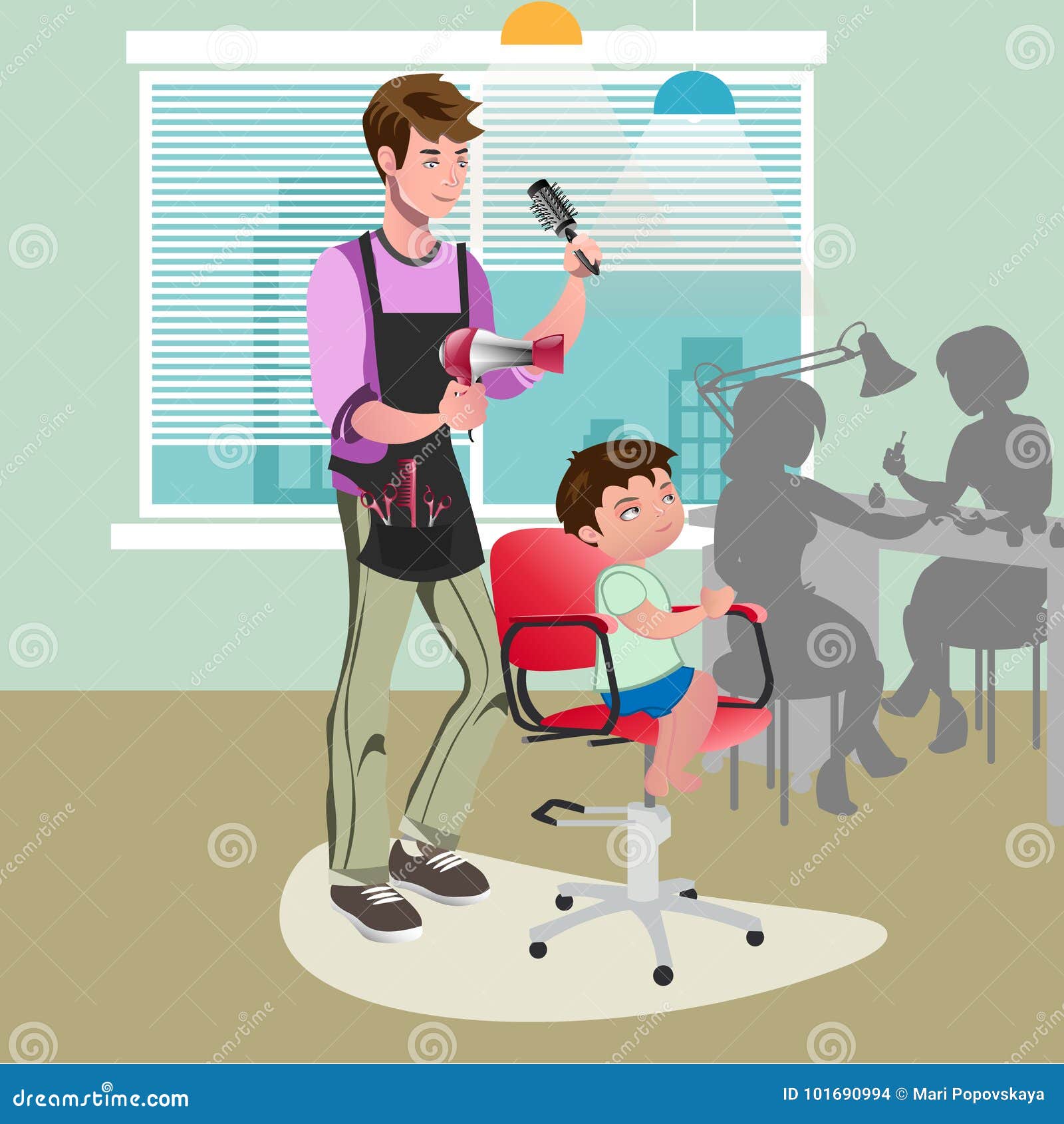 Kind Die Een Kapsel Krijgen Bij Kapper Vector Illustratie ...