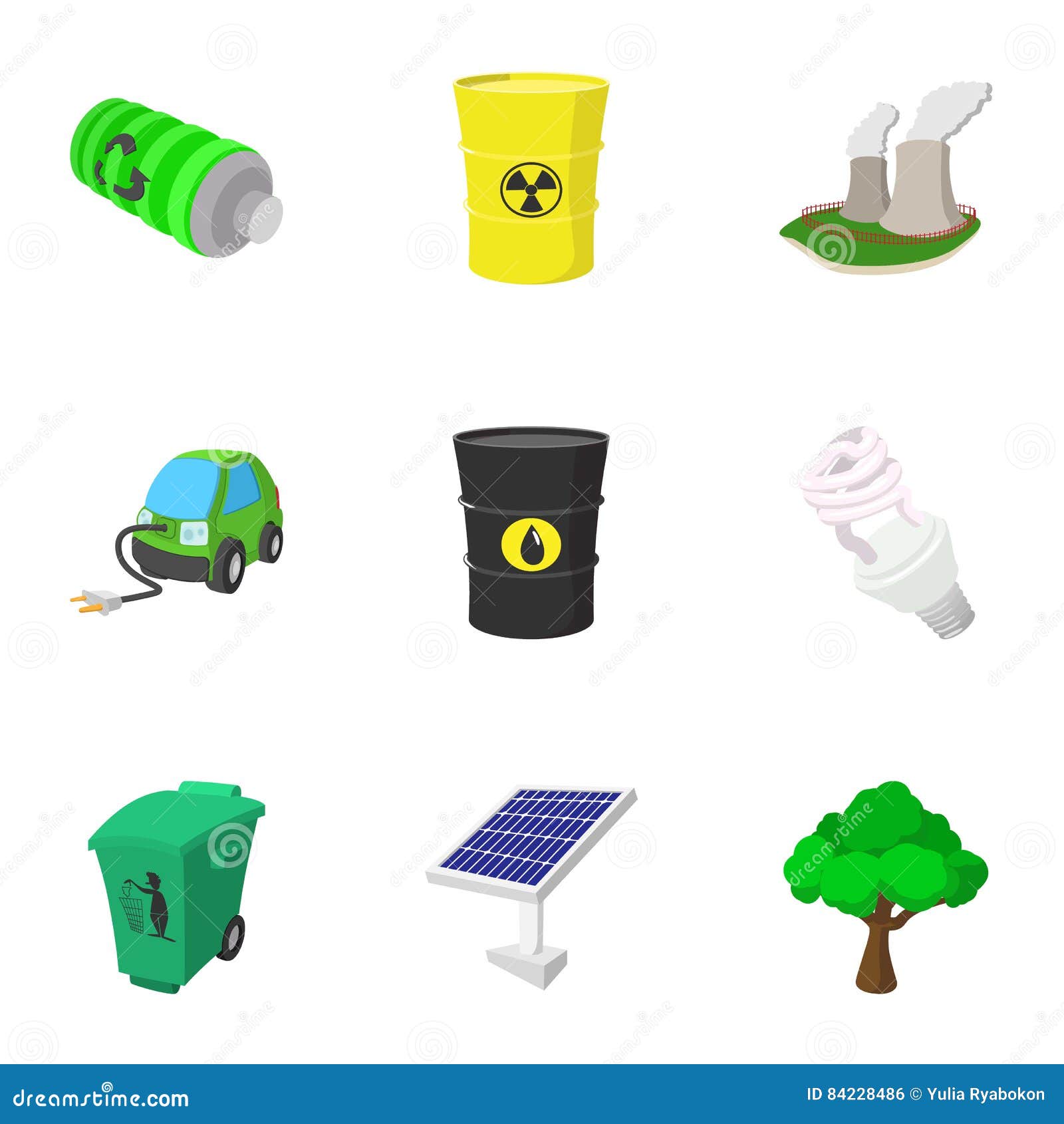 Kind of Energy Icons Set, Cartoon Style Stock Vector - Illustration of ...