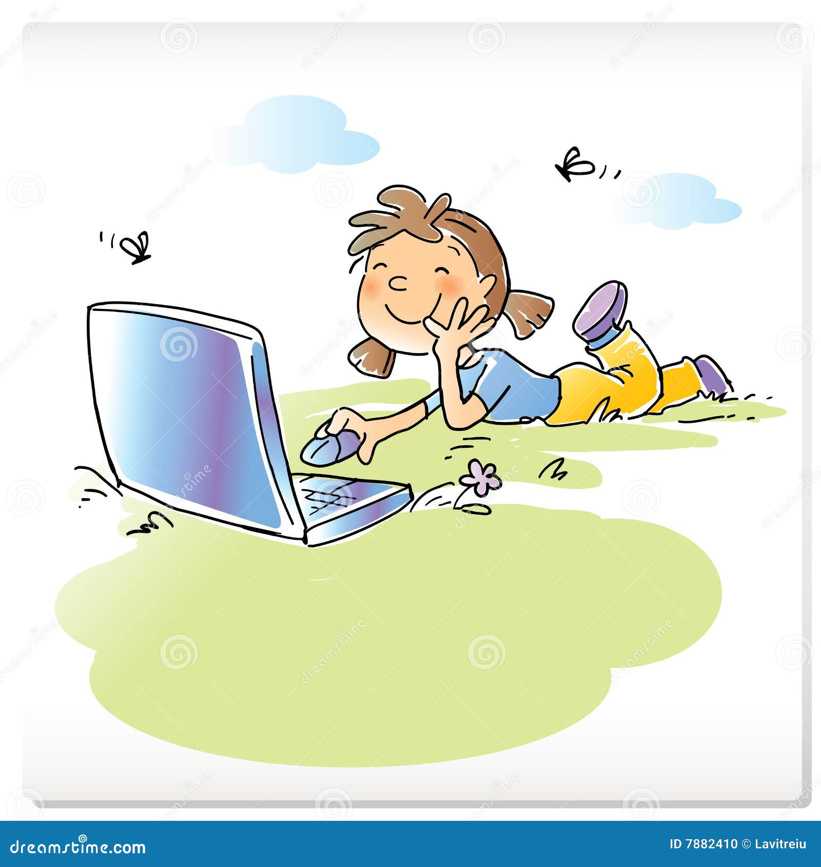 Kind met laptop computer vector illustratie. Illustration of tuin - 7882410