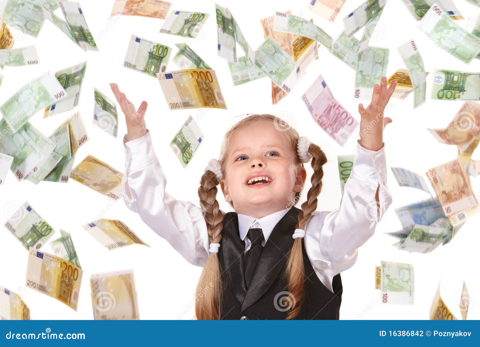 Kind met vliegend geld. stock foto. Image of europees - 16386842