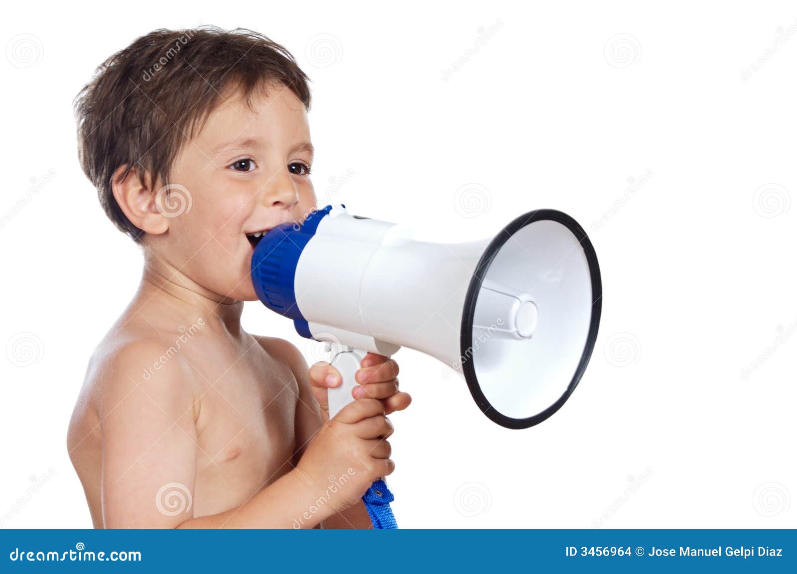 Kind mit einem Megaphon stockfoto. Bild von kind, unschuldig - 3456964