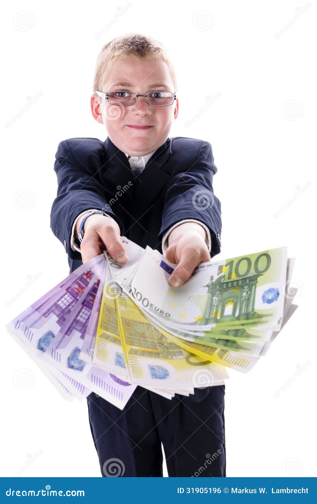 Kind mit vielem Geld stockfoto. Bild von junge, euro - 31905196