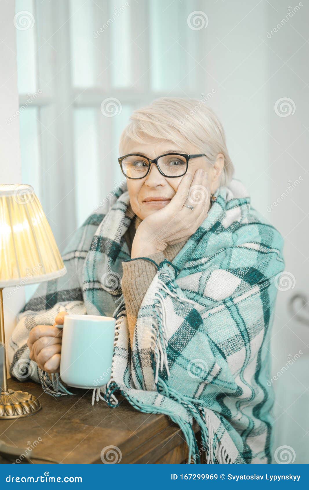 Kind Old Granny Thinking about Something and Drinking Tea Stock Image ...