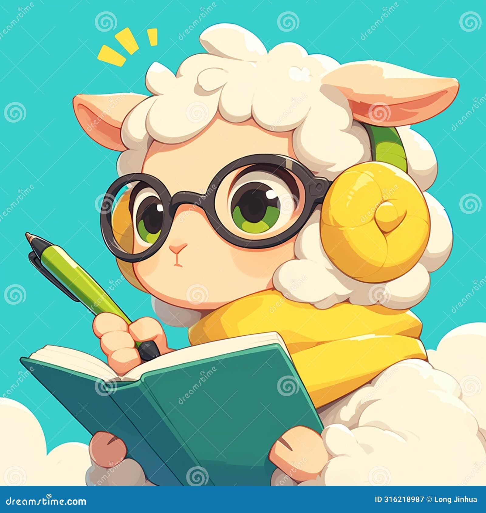 A Kind Sheep Writer Cartoon Style Stock Vector - Illustration of ...