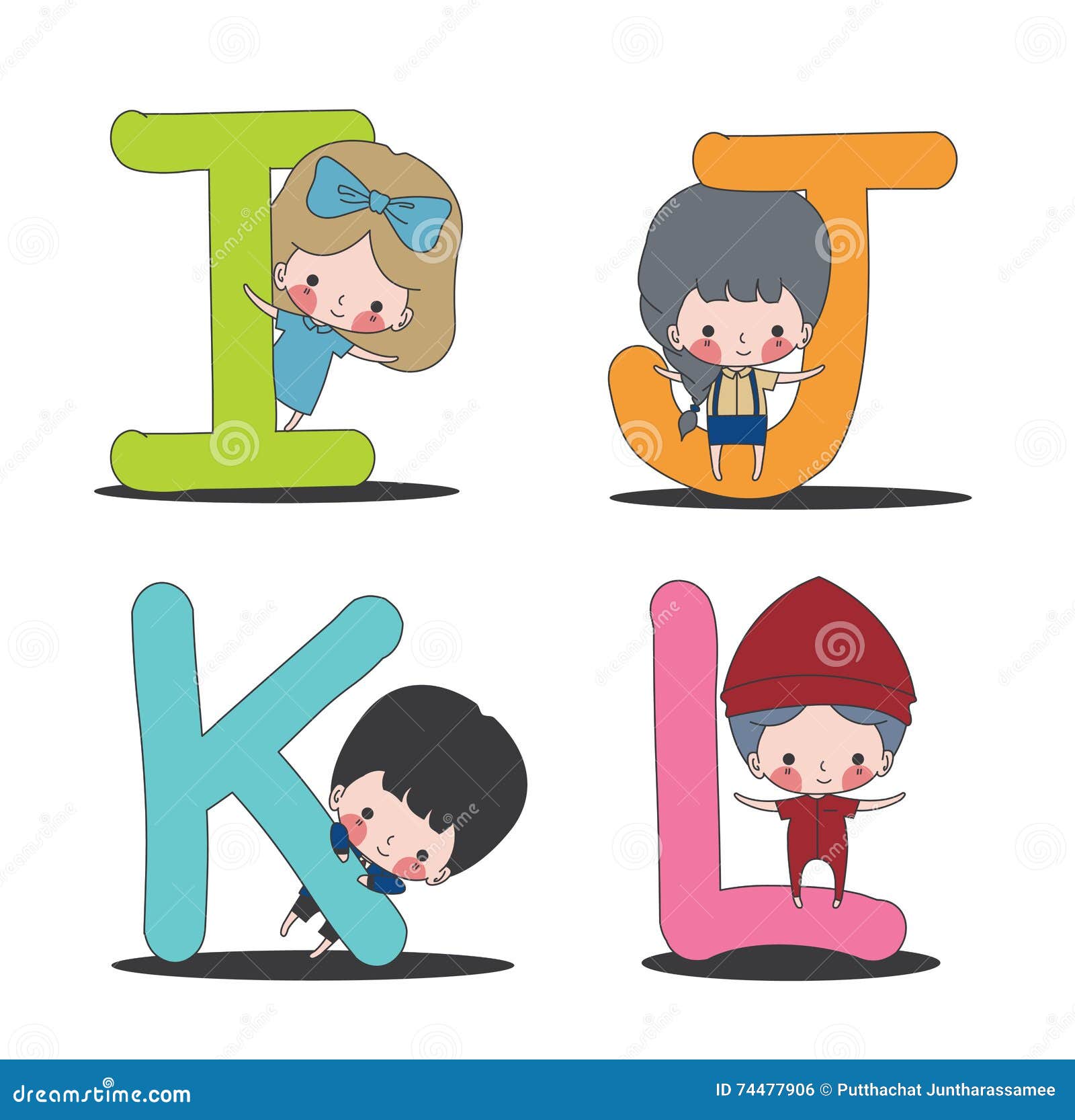 Kind und IJKL-Satz vektor abbildung. Illustration von mädchen - 74477906